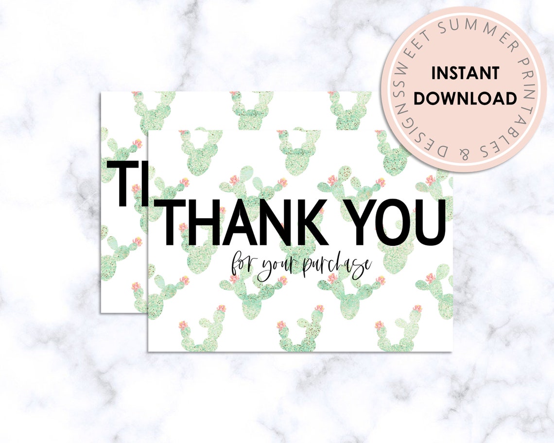 Cactus Thank You Card Printable Thank You Card Package - Etsy