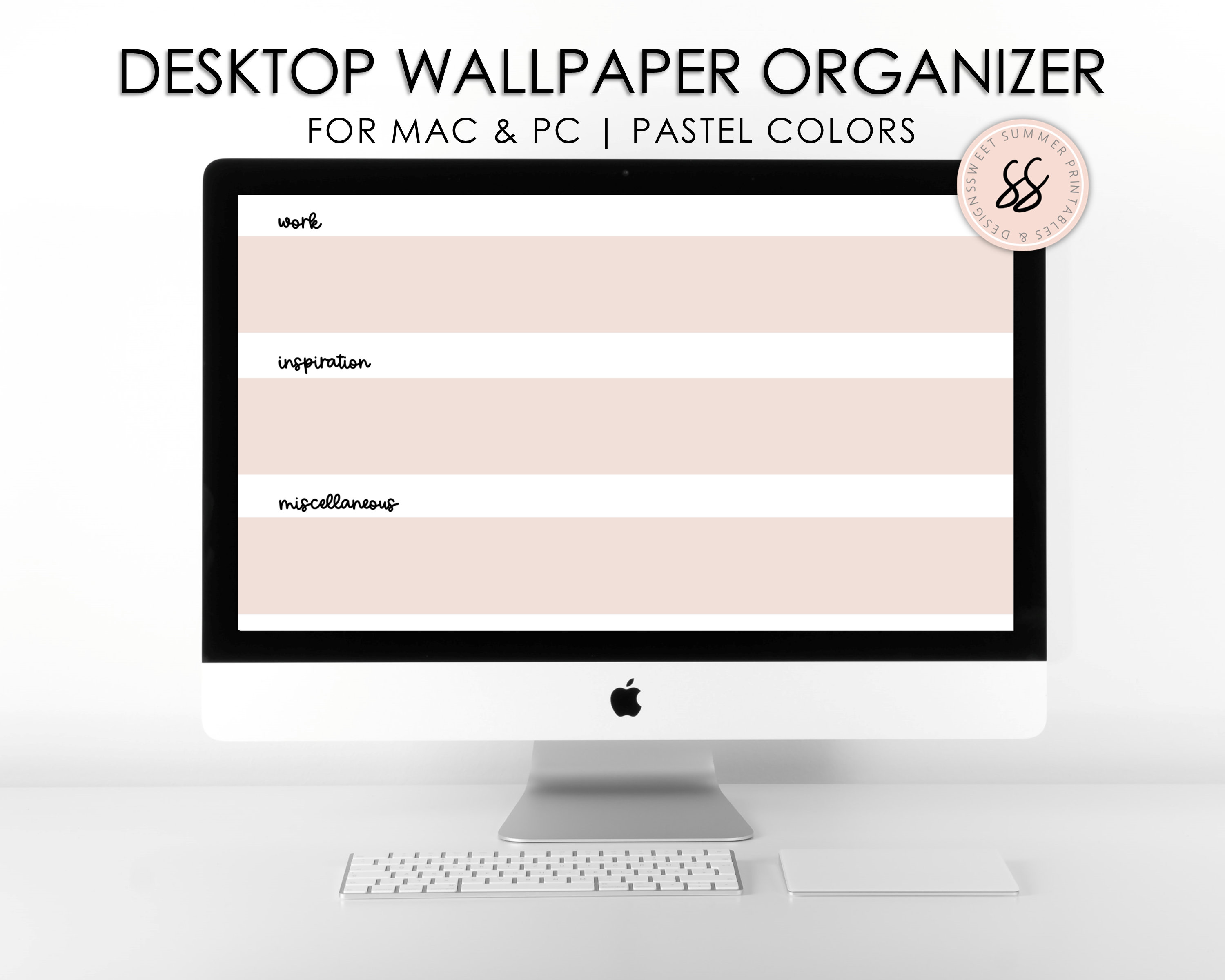 Pastel Stripes Desktop Wallpaper Organizer PC Desktop - Etsy
