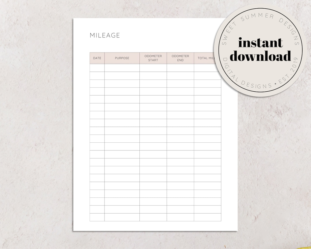 Mileage Tracker Printable, Mileage Tracker Sheet, Small Business ...