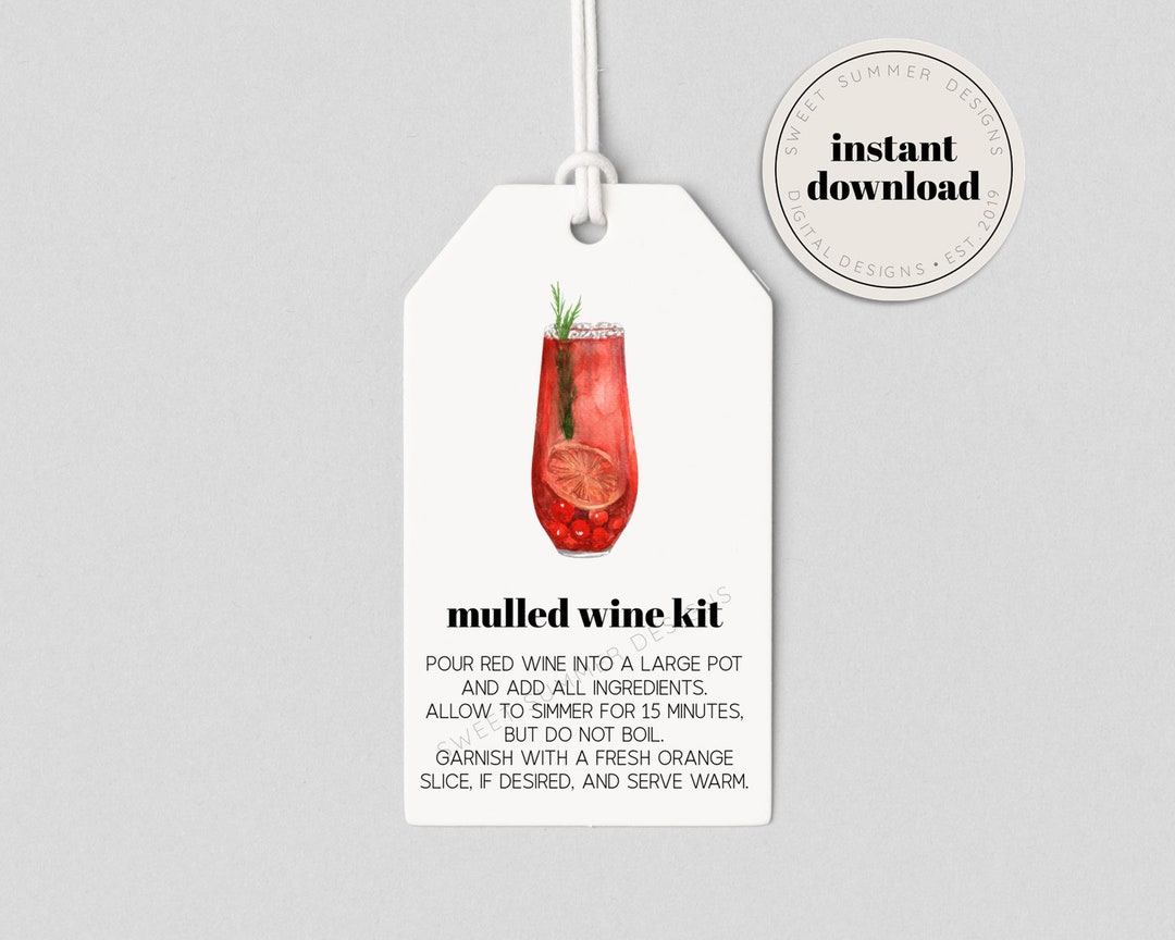 Mulled Wine Kit Sprig Tag Printable, Mulled Wine Instructions, Simmer ...