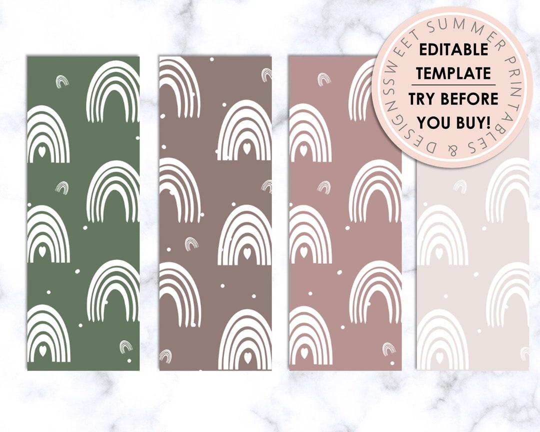 Boho Rainbow Editable Printable Bookmark, Boho Bookmark, Bookmark ...
