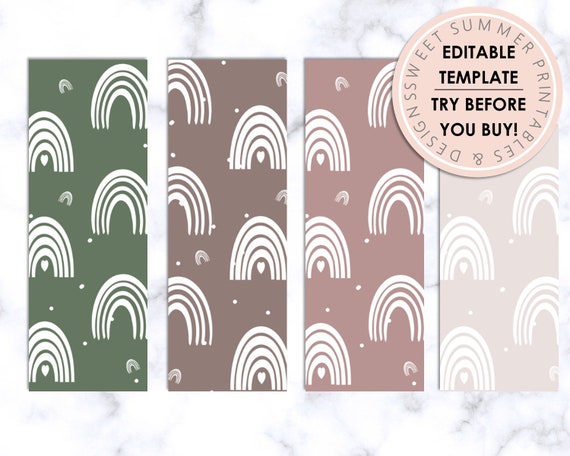 Boho Rainbow Editable Printable Bookmark Boho Bookmark | Etsy