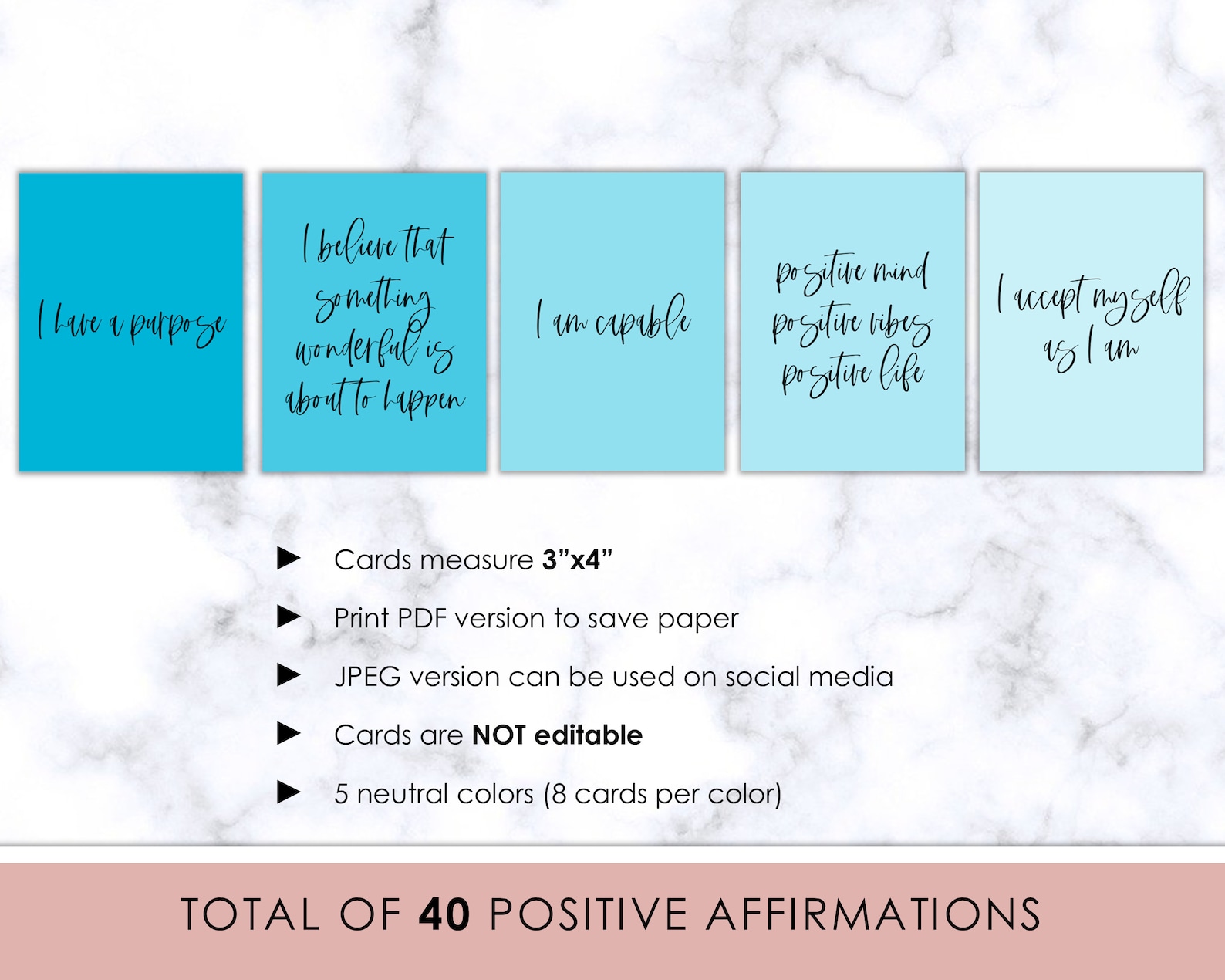 40 Cool Blue Positive Affirmations Printable Cards, Daily Reminder ...
