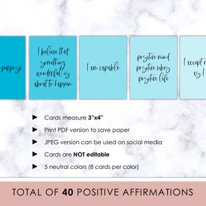40 Cool Blue Positive Affirmations Printable Cards, Daily Reminder ...