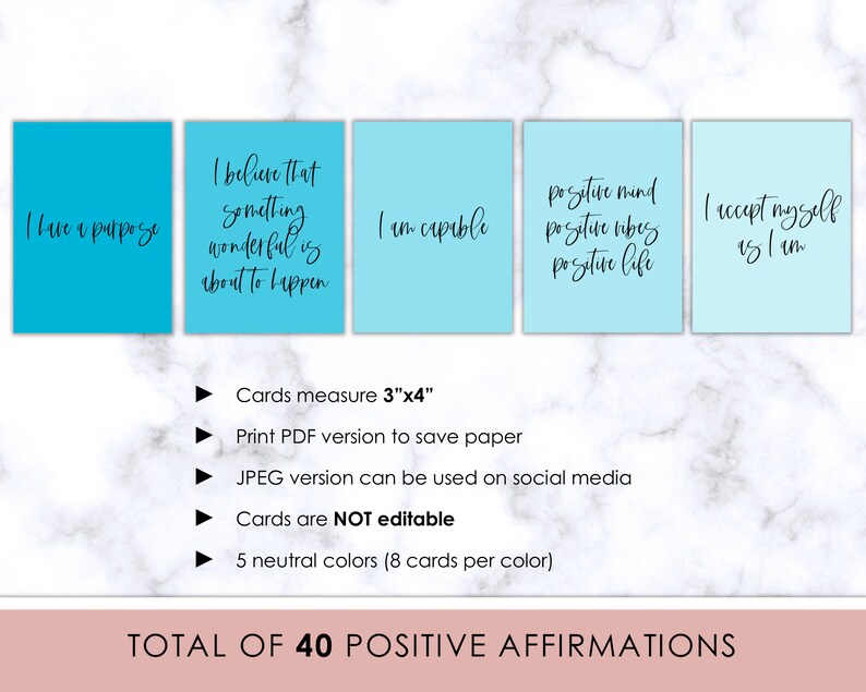 40 Cool Blue Positive Affirmations Printable Cards, Daily Reminder ...