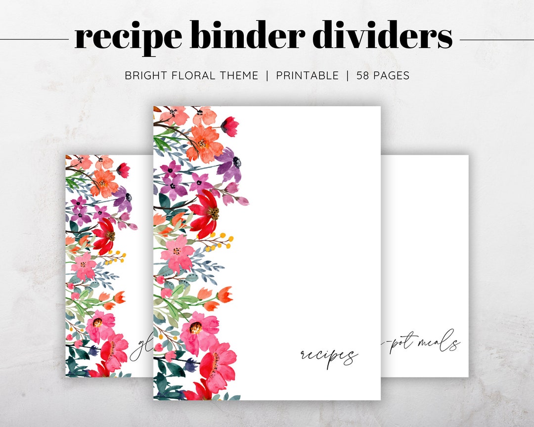 Bright Floral Recipe Binder Dividers Recipe Binder Printable - Etsy