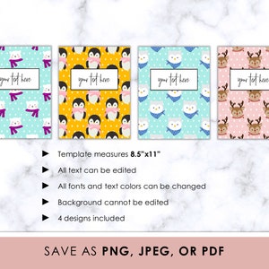 Winter Animals Editable Binder Covers, Christmas Template, Editable ...