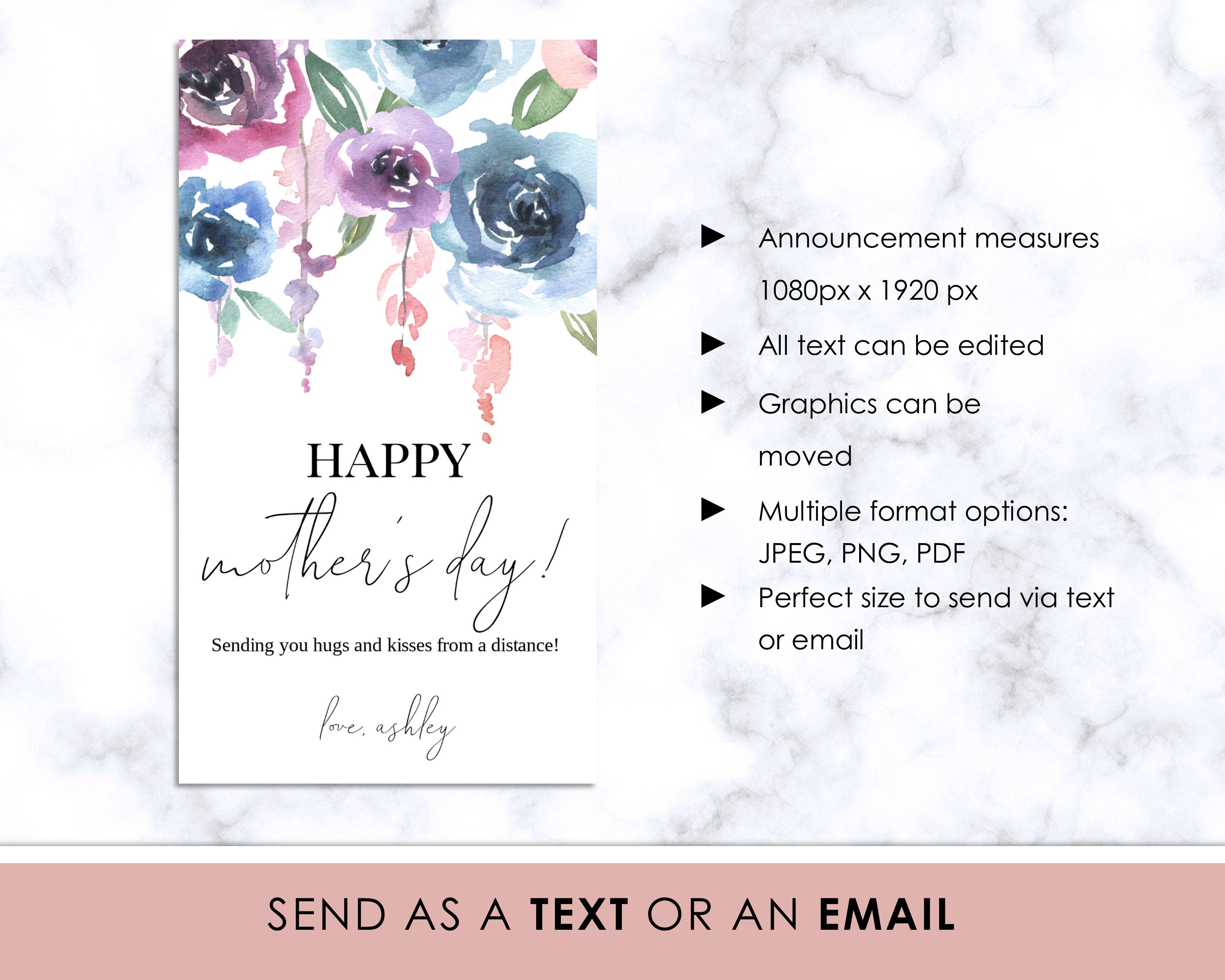 Virtual Mother's Day Card Purple Floral Invitation - Etsy