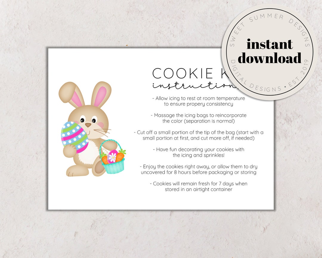 Easter Bunny & Eggs Printable Cookie Kit Instructions, Cookie Kit Directions Card, Holiday ...
