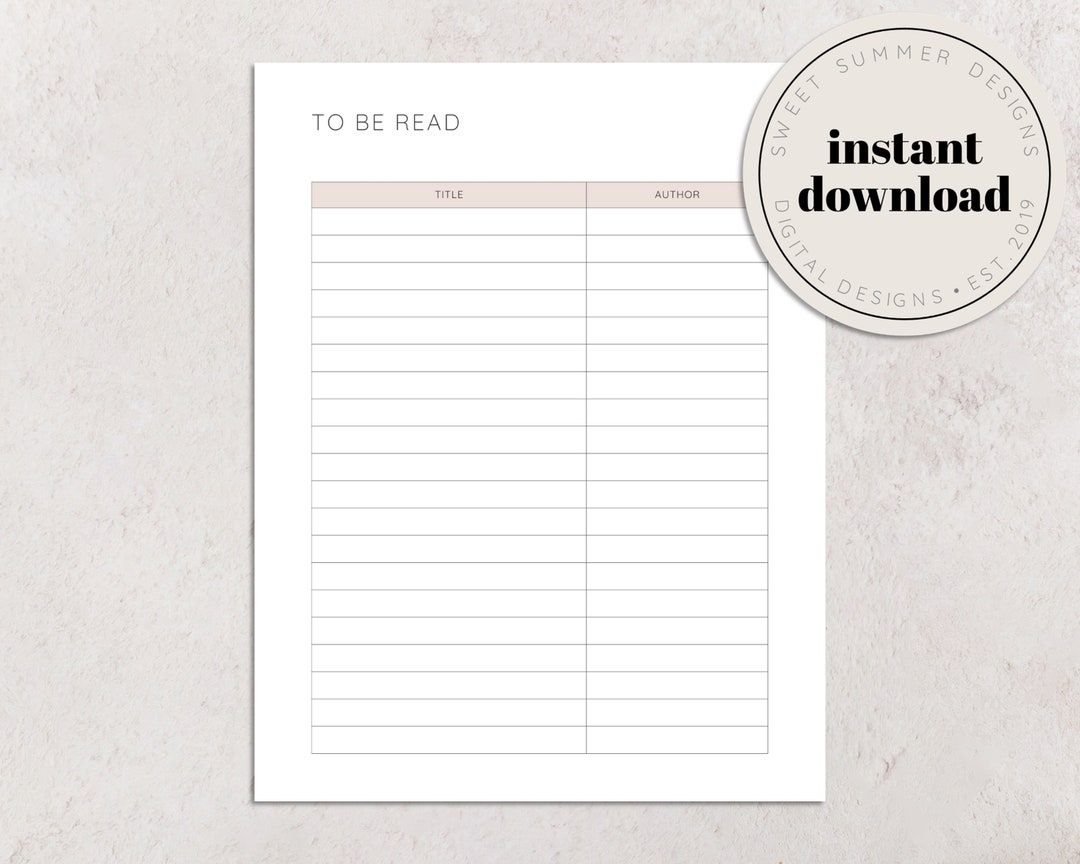 Books to Be Read Tracker Printable, Reading Journal Printable, Online ...
