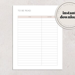 Books to Be Read Tracker Printable, Reading Journal Printable, Online ...