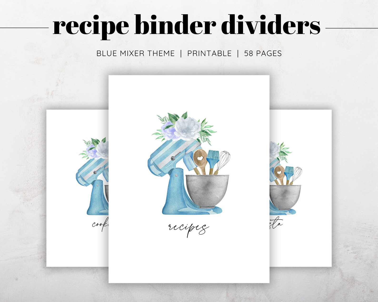Blue Kitchen Mixer Recipe Binder Dividers, Recipe Binder Printable ...