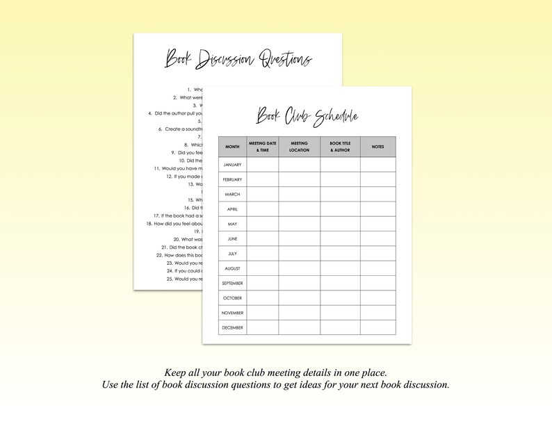 Reading Journal Printable, Book Club Planner Printable, Reading List ...