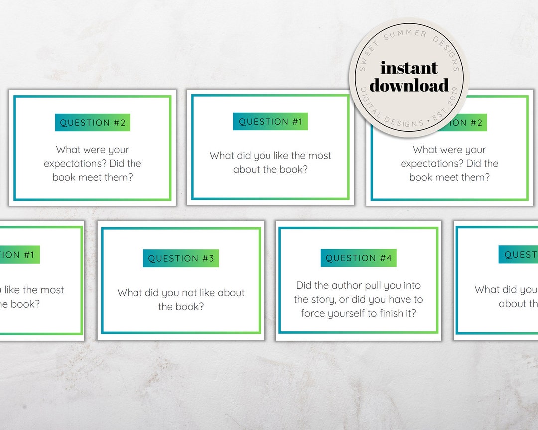 Green Teal Book Club Questions Printable, Book Club Discussion, Book ...