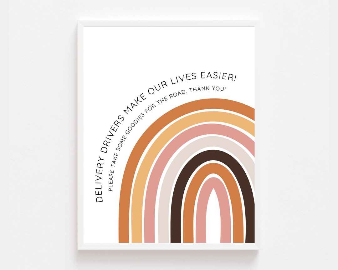 Minimalist Boho Rainbow Delivery Drivers Sign Printable, Delivery ...