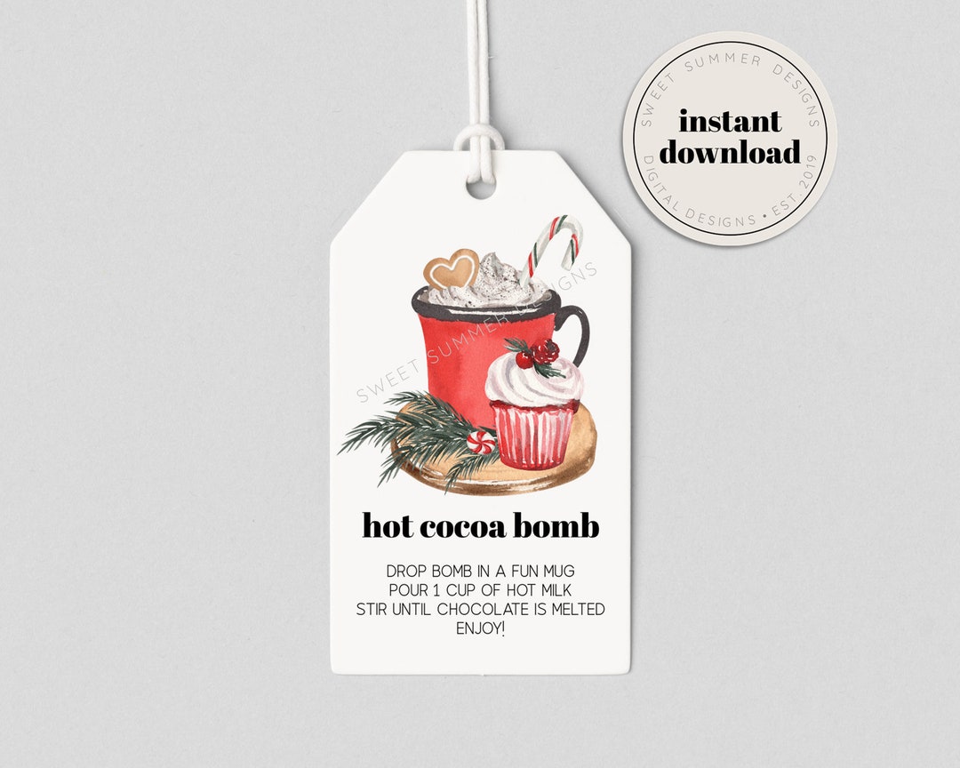 Hot Cocoa Bomb Mug Cupcake Tag Printable, Hot Chocolate Bomb Tag ...
