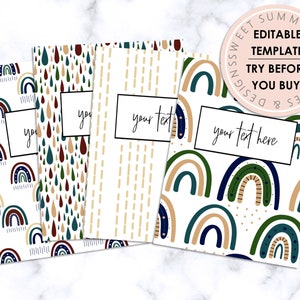Boho Editable Binder Covers, Rainbow Template, Editable Binder Template ...