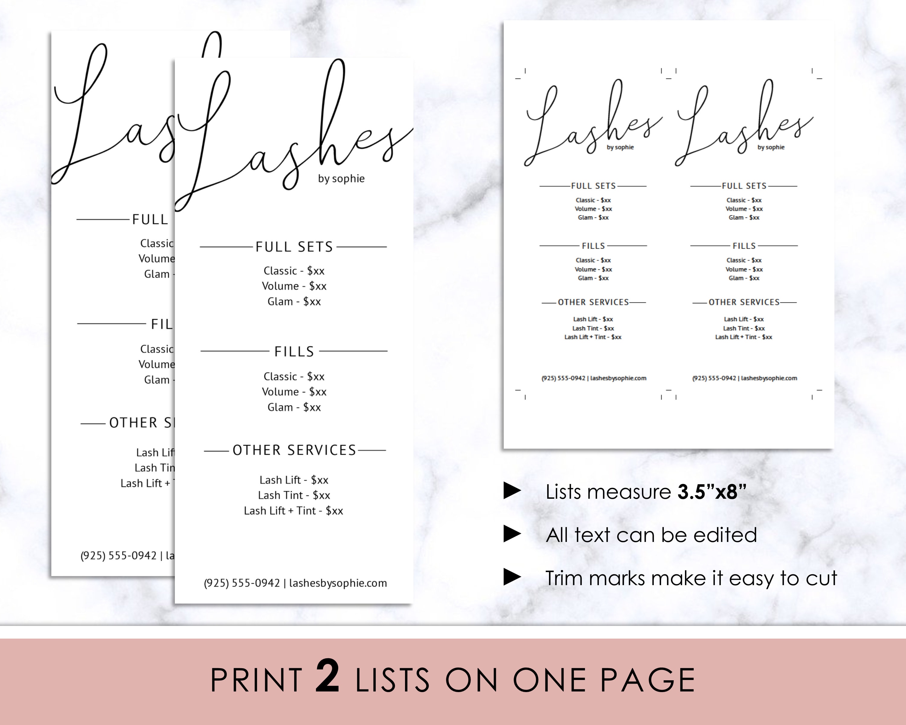 Lashes Editable Price List Lashes Editable Rack Card Lashes | Etsy