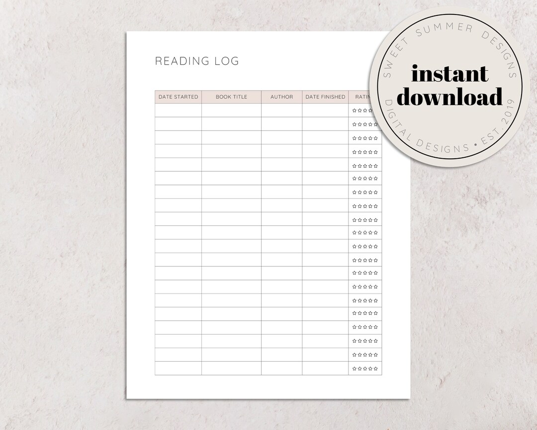 Reading Log Tracker Printable, Reading Journal Printable, Online Shop ...