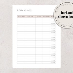 Reading Log Tracker Printable, Reading Journal Printable, Online Shop ...
