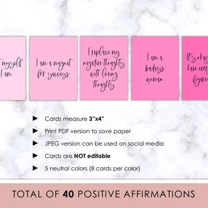 40 Pink Positive Affirmations Printable Cards, Daily Reminder Printable ...