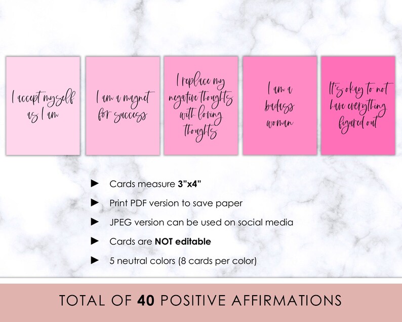 40 Pink Positive Affirmations Printable Cards Daily Reminder | Etsy
