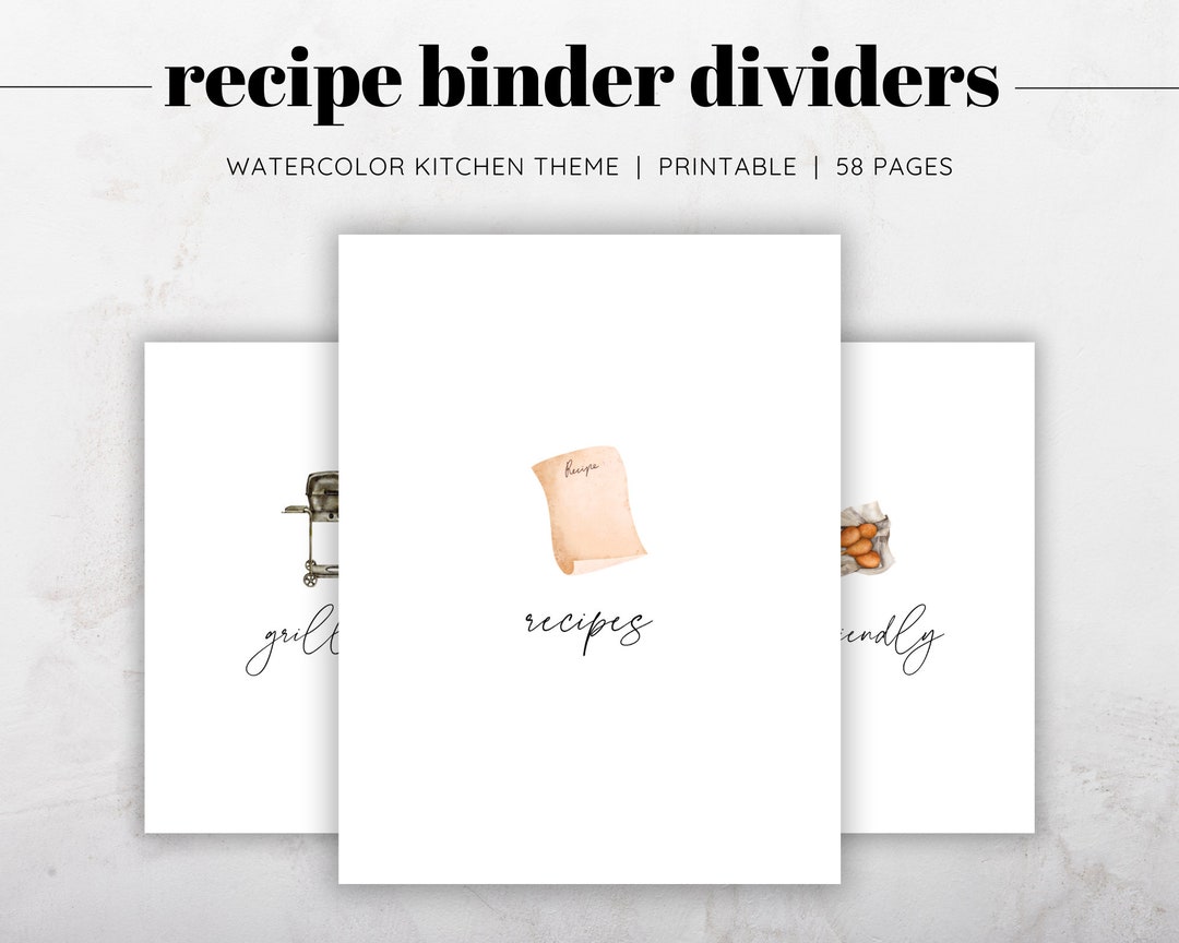 Watercolor Kitchen Recipe Binder Dividers, Recipe Binder Printable ...