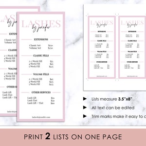 Lashes Editable Price List, Lashes Editable Rack Card, Lashes Editable ...