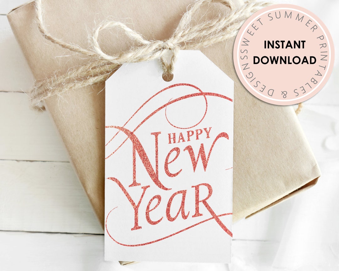 Red Shimmer New Year Tag Printable, New Year Tag, New Years Treat ...