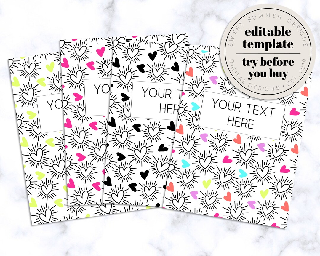 Heart Burst Editable Binder Covers, Editable Binder Cover Template ...