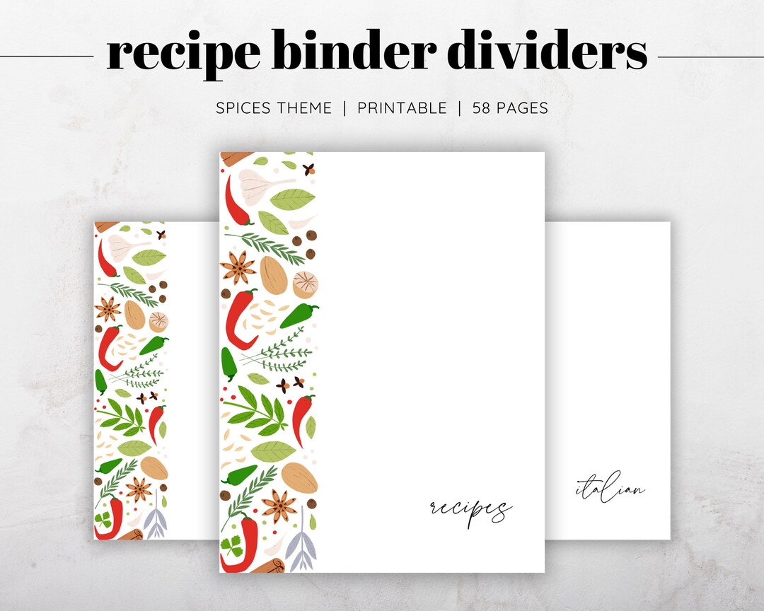 Spices Recipe Binder Dividers, Recipe Binder Printable Sections, Recipe ...