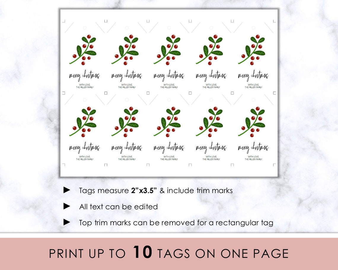 Holly Christmas Gift Tag Printable Editable Christmas Gift | Etsy