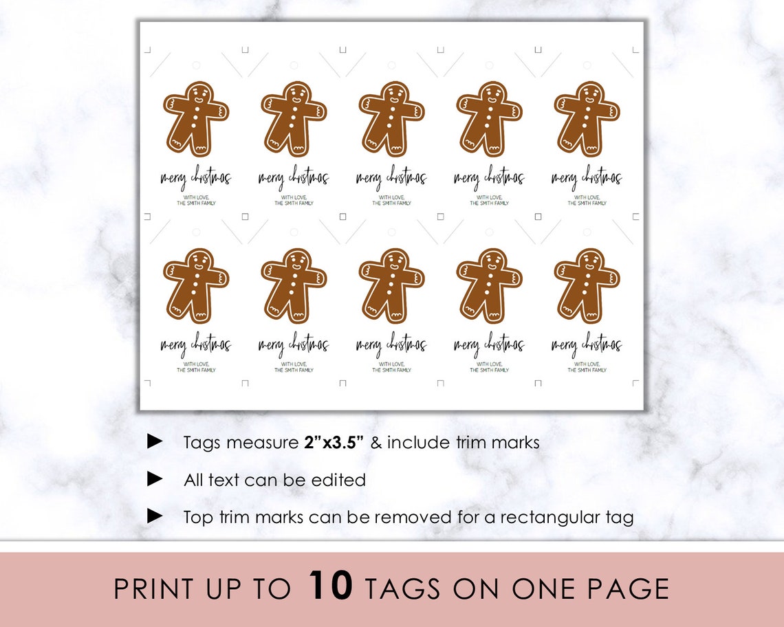 Christmas Gingerbread Gift Tag Printable, Editable Christmas Gift Tag ...