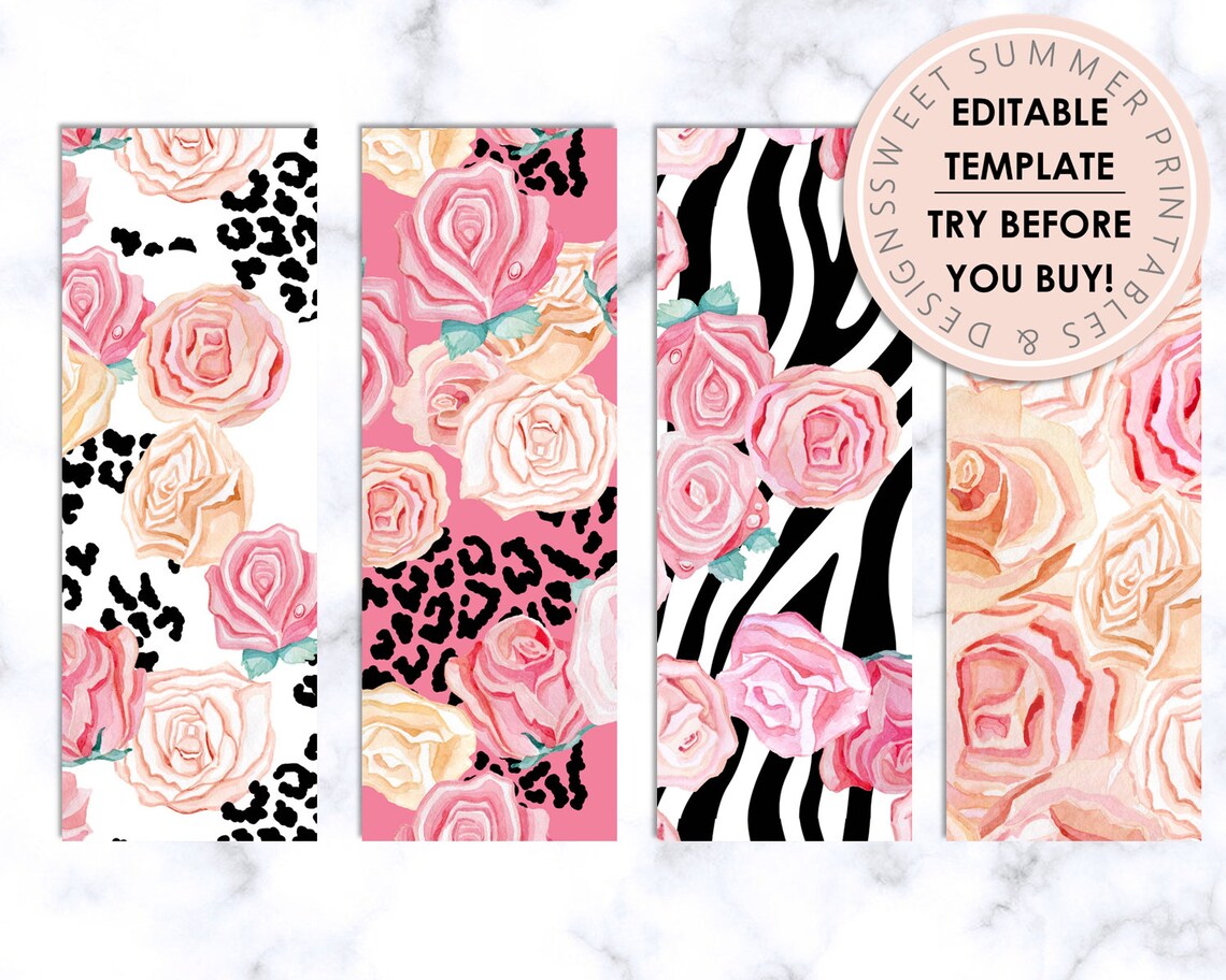 Animal Floral Editable Printable Bookmark, Animal Print Bookmark ...