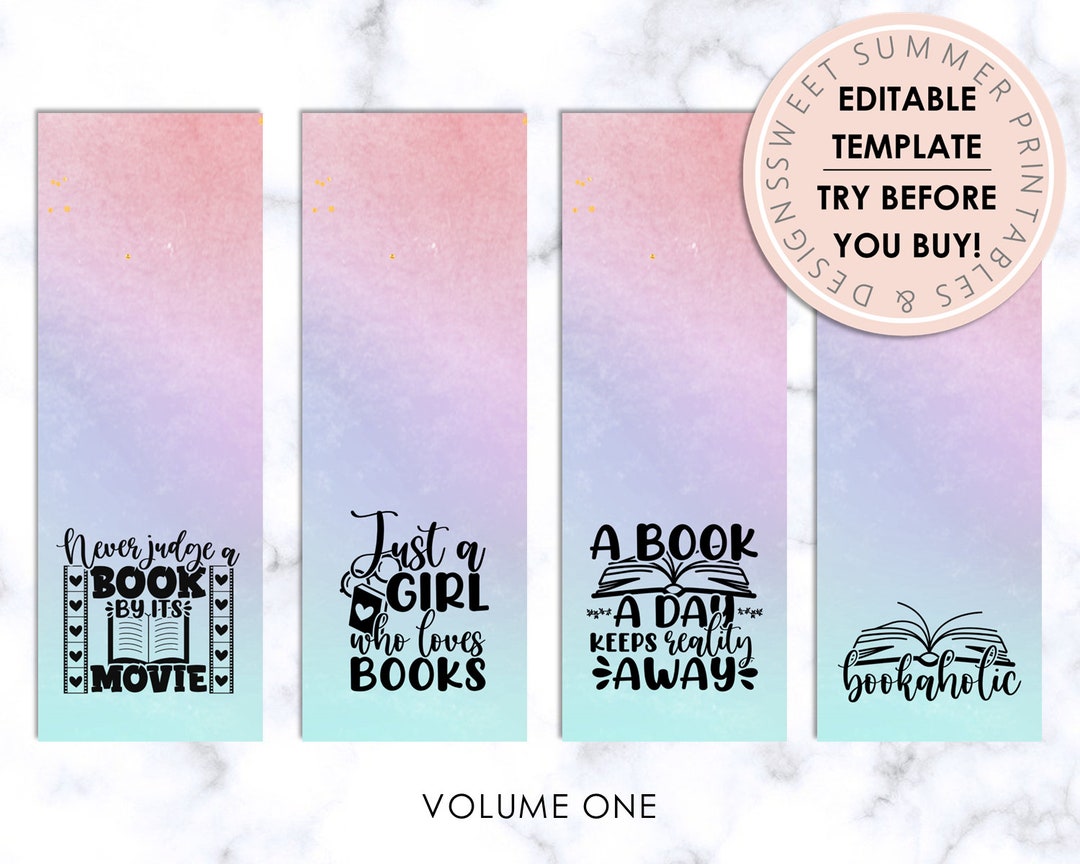 Book Lover Quotes Editable Printable Bookmark, Bookworm Bookmark ...