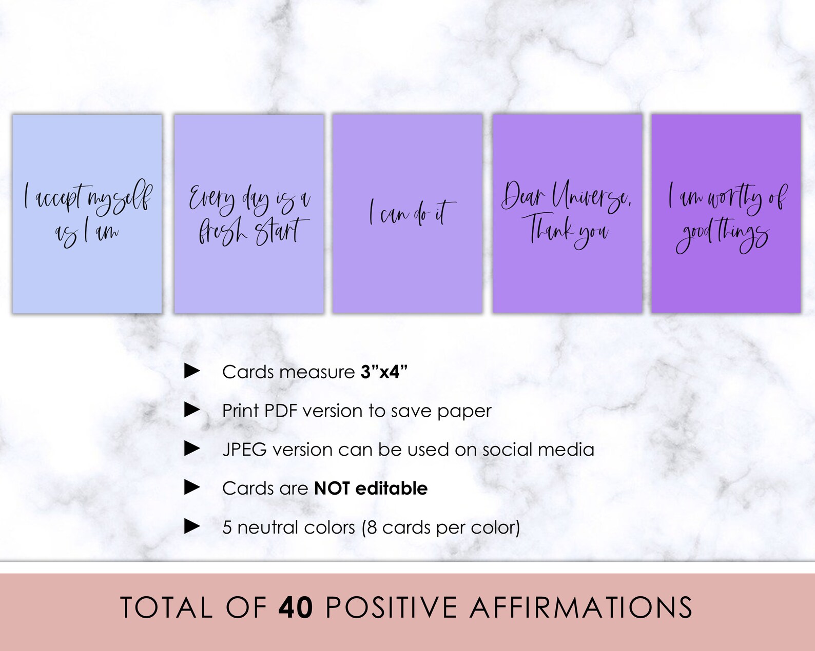 40 Purple Positive Affirmations Printable Cards Daily - Etsy