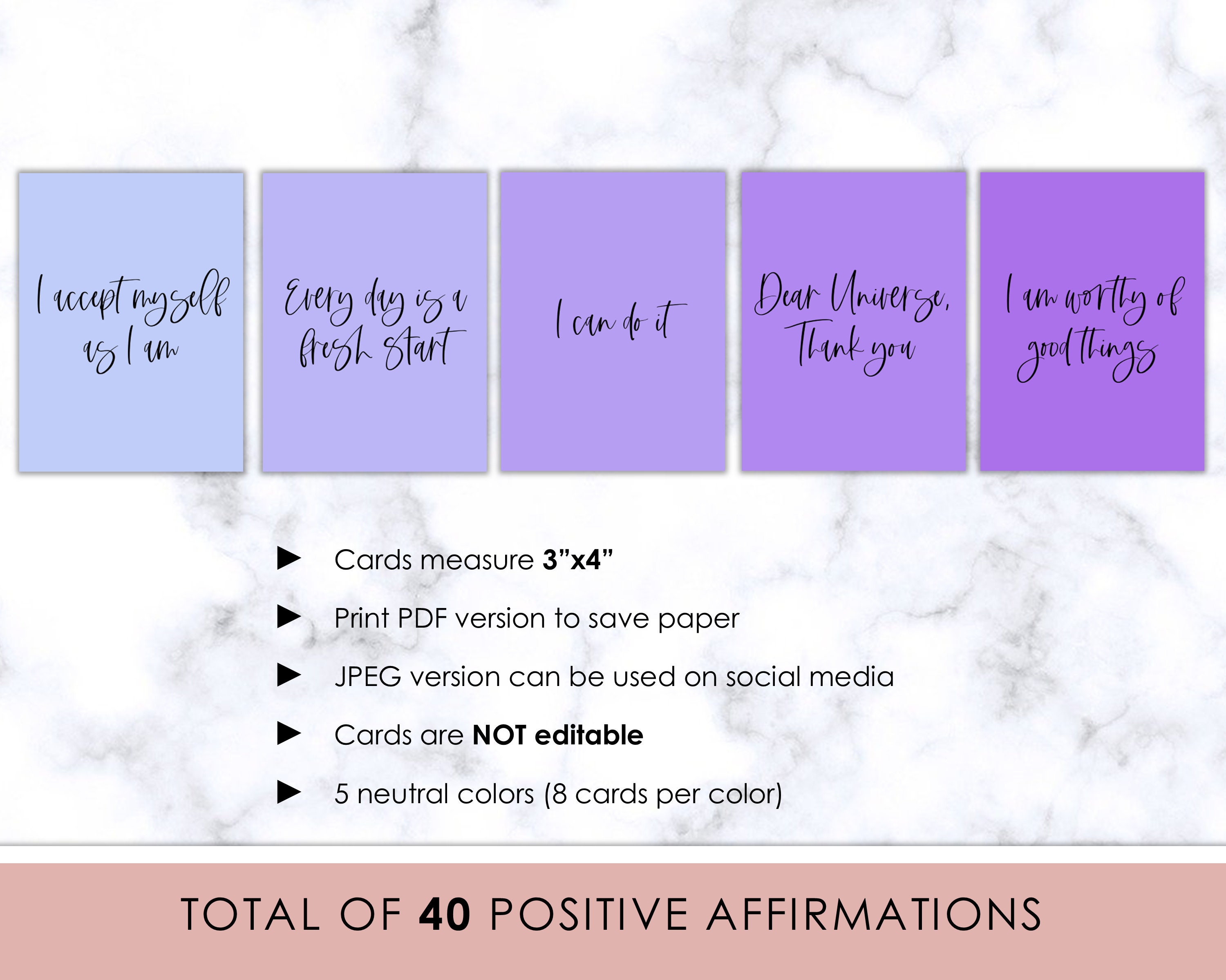 40 Purple Positive Affirmations Printable Cards Daily - Etsy