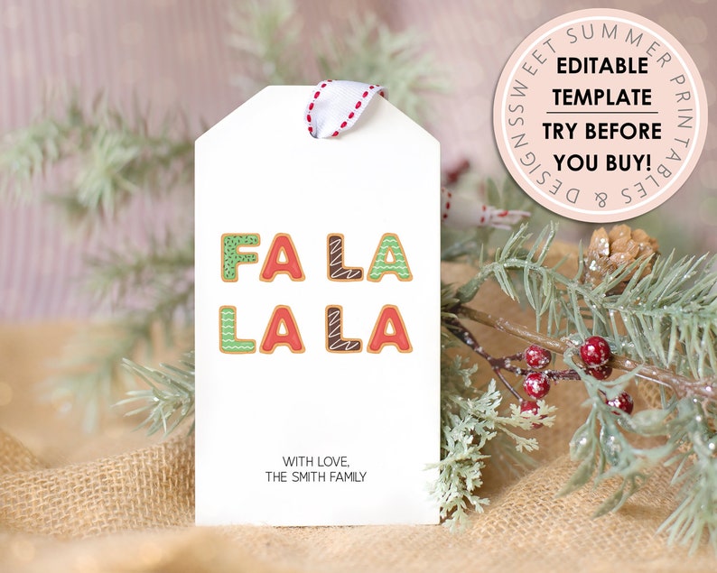 Fa La La Gift Tag Printable, Editable Christmas Gift Tag, Holiday Tag ...