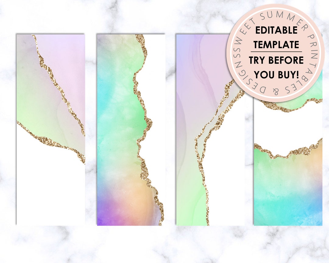 Pastel Marble Editable Printable Bookmark, Marble Bookmark, Bookmark ...
