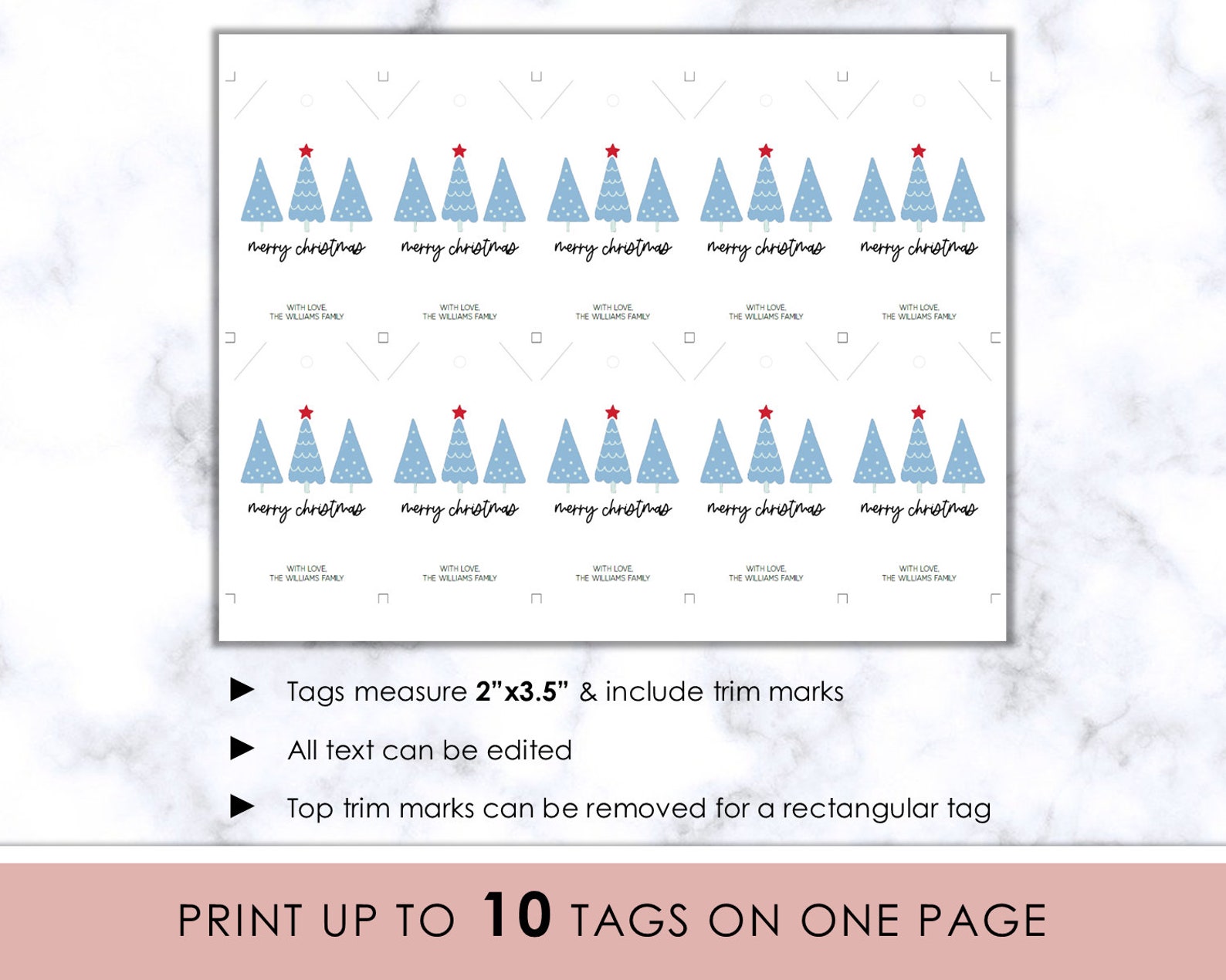 Blue Trees Christmas Gift Tag Printable, Editable Christmas Gift Tag ...