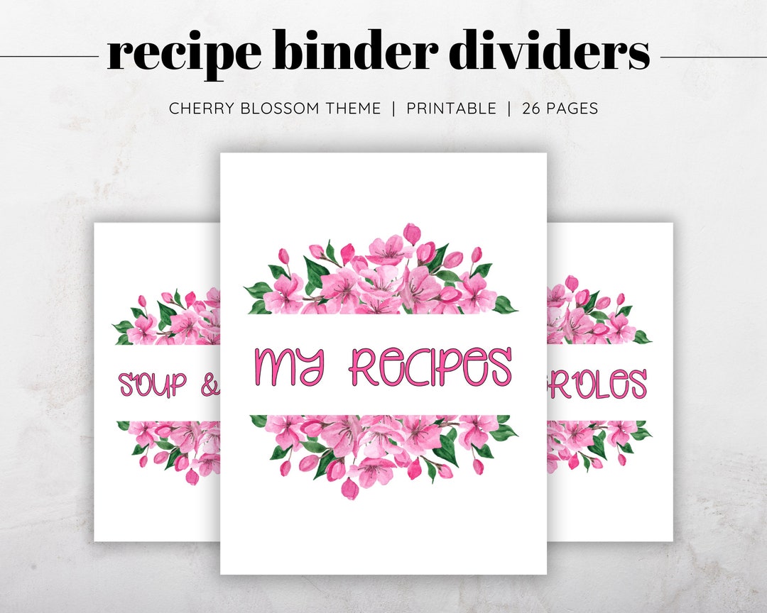 Cherry Blossom Theme Recipe Binder Dividers Printable, Printable Recipe ...