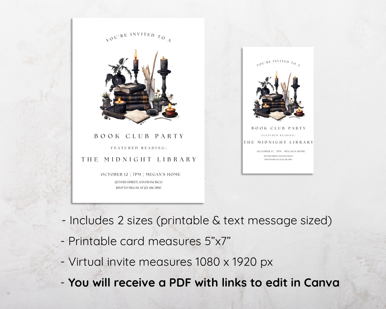 Dark Book Club Printable Invitation Template, Book Club Party ...