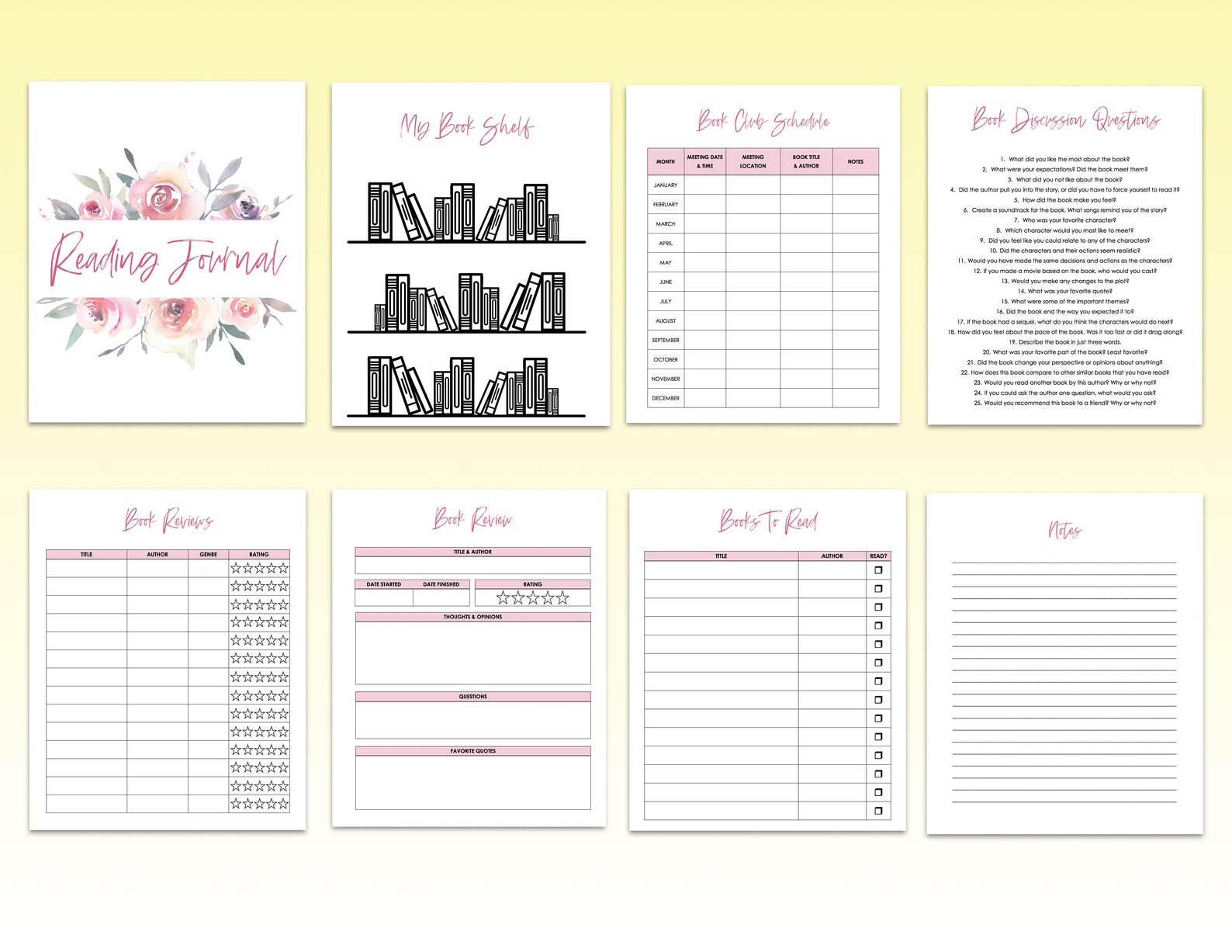 Reading Journal Printable Book Club Planner Printable | Etsy