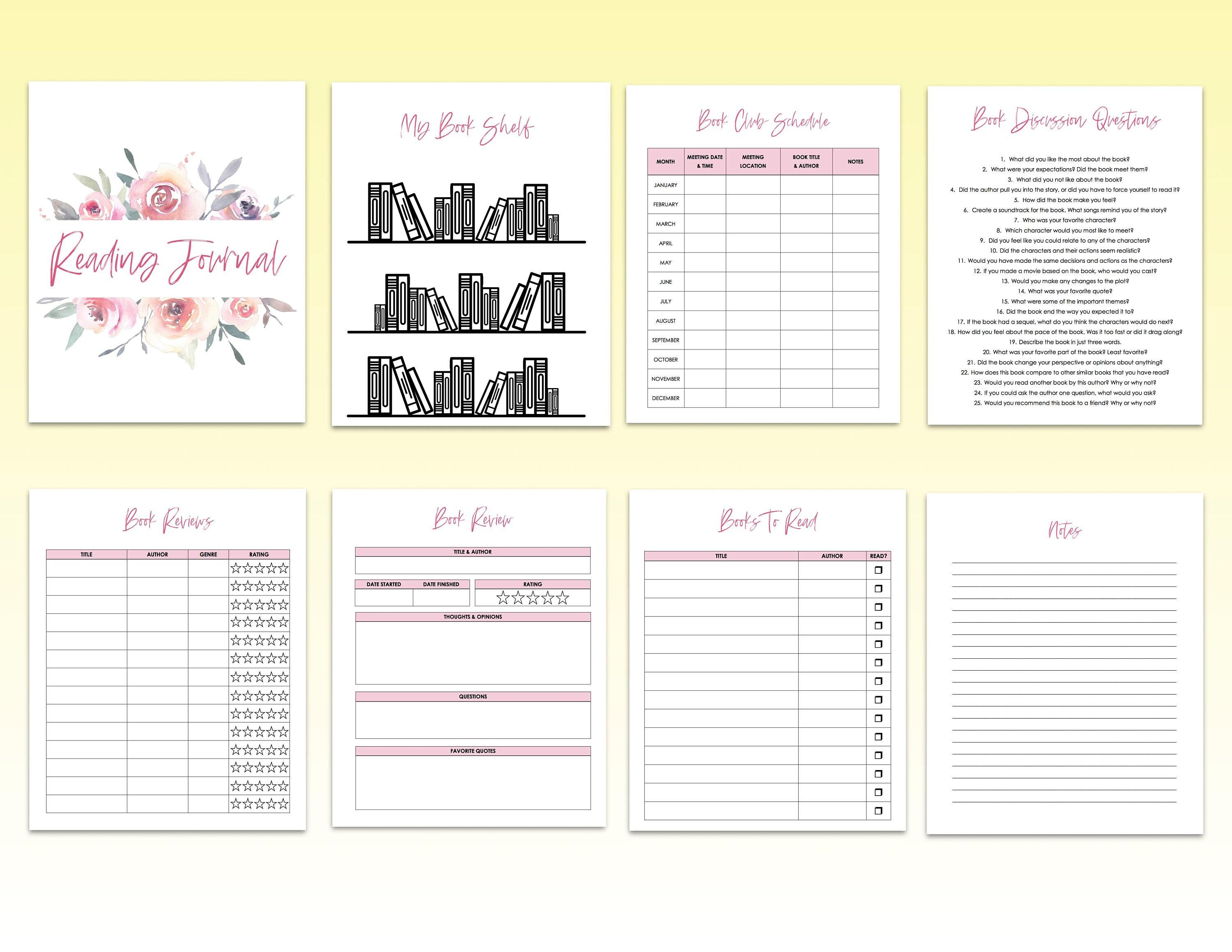 Reading Journal Printable Book Club Planner Printable | Etsy