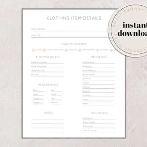 Reseller Listing Template, Clothing Item Details Sheet, Online Shop ...