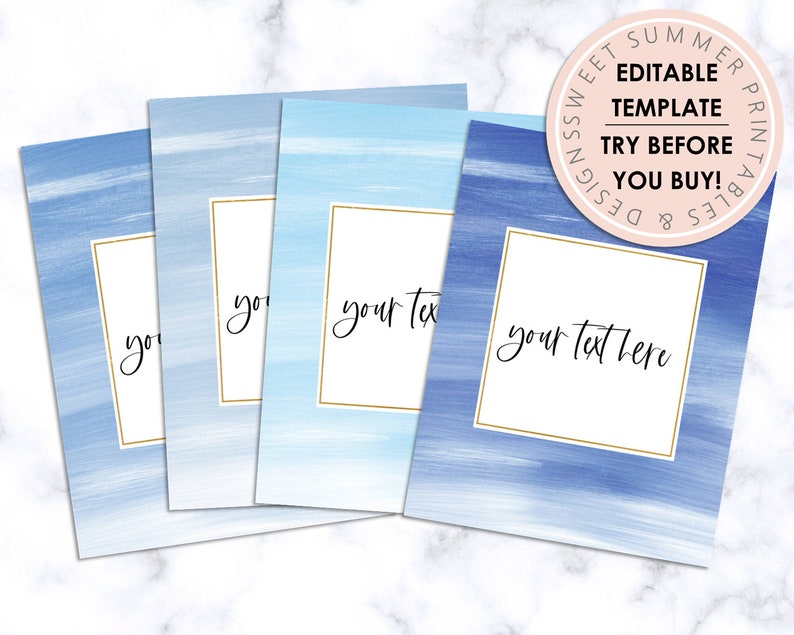 Blue Watercolor Editable Binder Covers Blue Template - Etsy Hong Kong