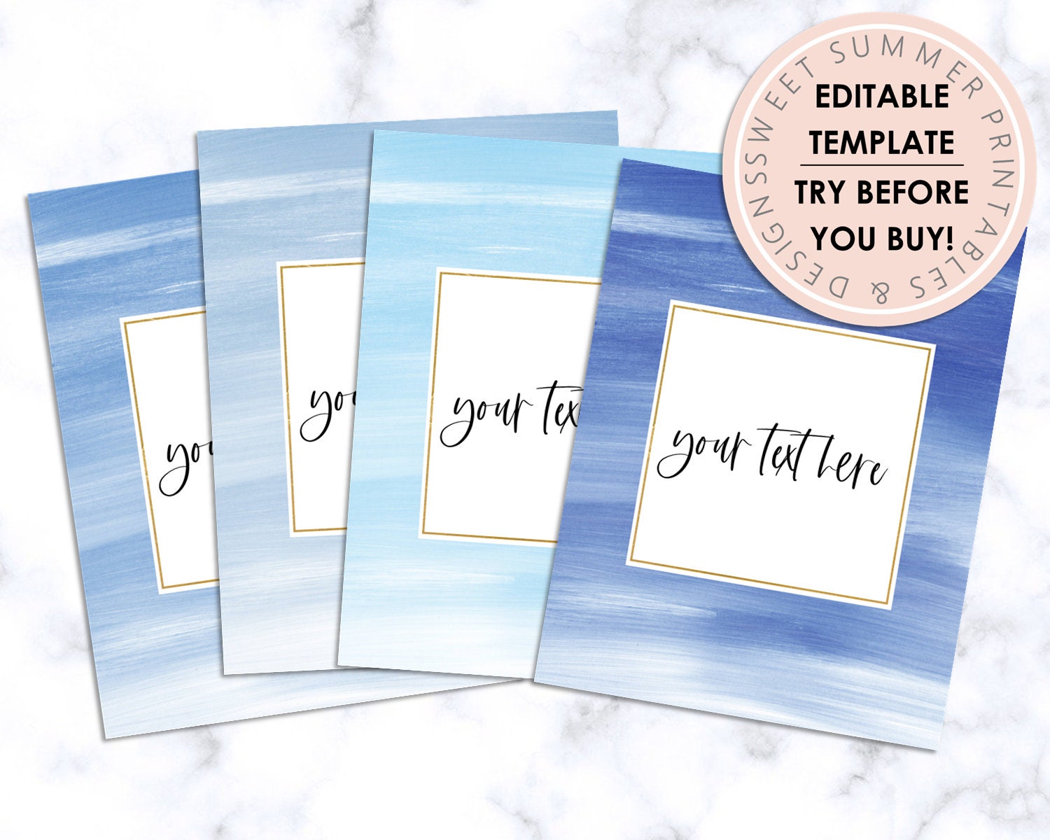 Blue Watercolor Editable Binder Covers Blue Template - Etsy
