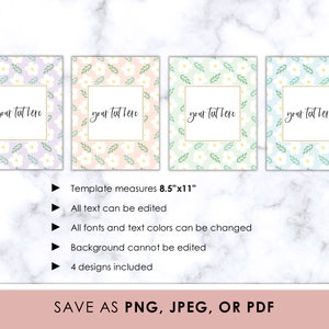 Pastel Floral Editable Binder Covers, Editable Binder Cover Template ...