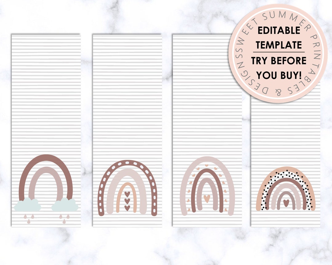 Pastel Rainbow Editable Printable Bookmark, Rainbow Bookmark, Bookmark ...