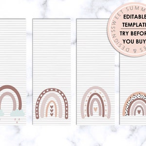 Pastel Rainbow Editable Printable Bookmark, Rainbow Bookmark, Bookmark ...